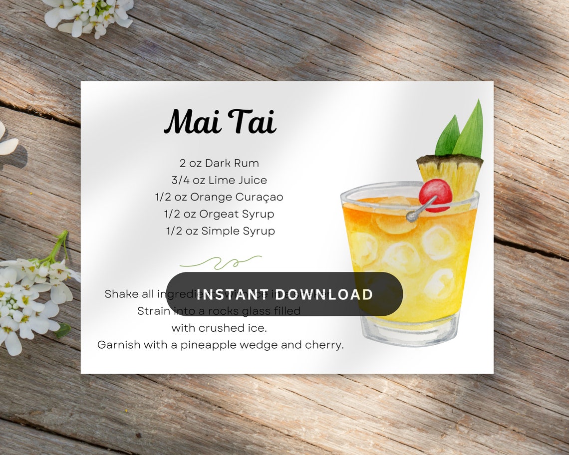 Mai Tai Cocktail Recipe Card – Printable DIY (digital Download) - Etsy