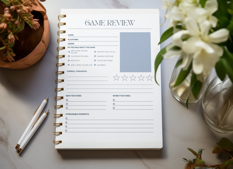 Video Game Review Printable Worksheet Blue Cozy Gaming Review Streamer ...