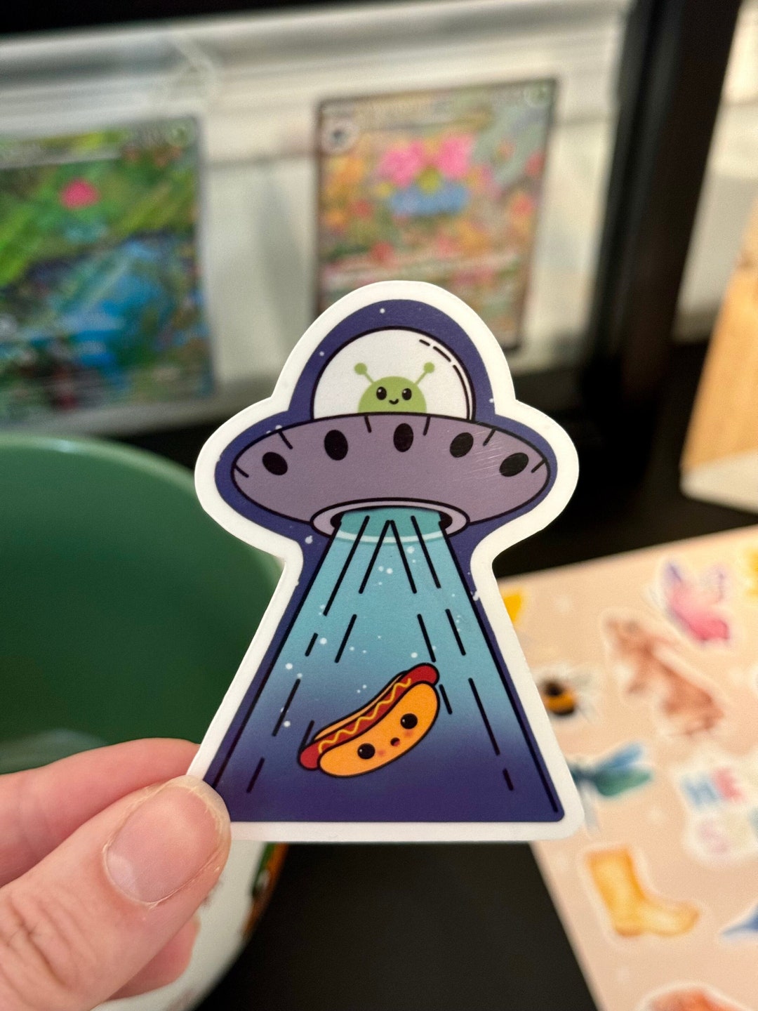 Funny Alien Sticker Abducting a Hot Dog, Cute Holographic Sticker - Etsy