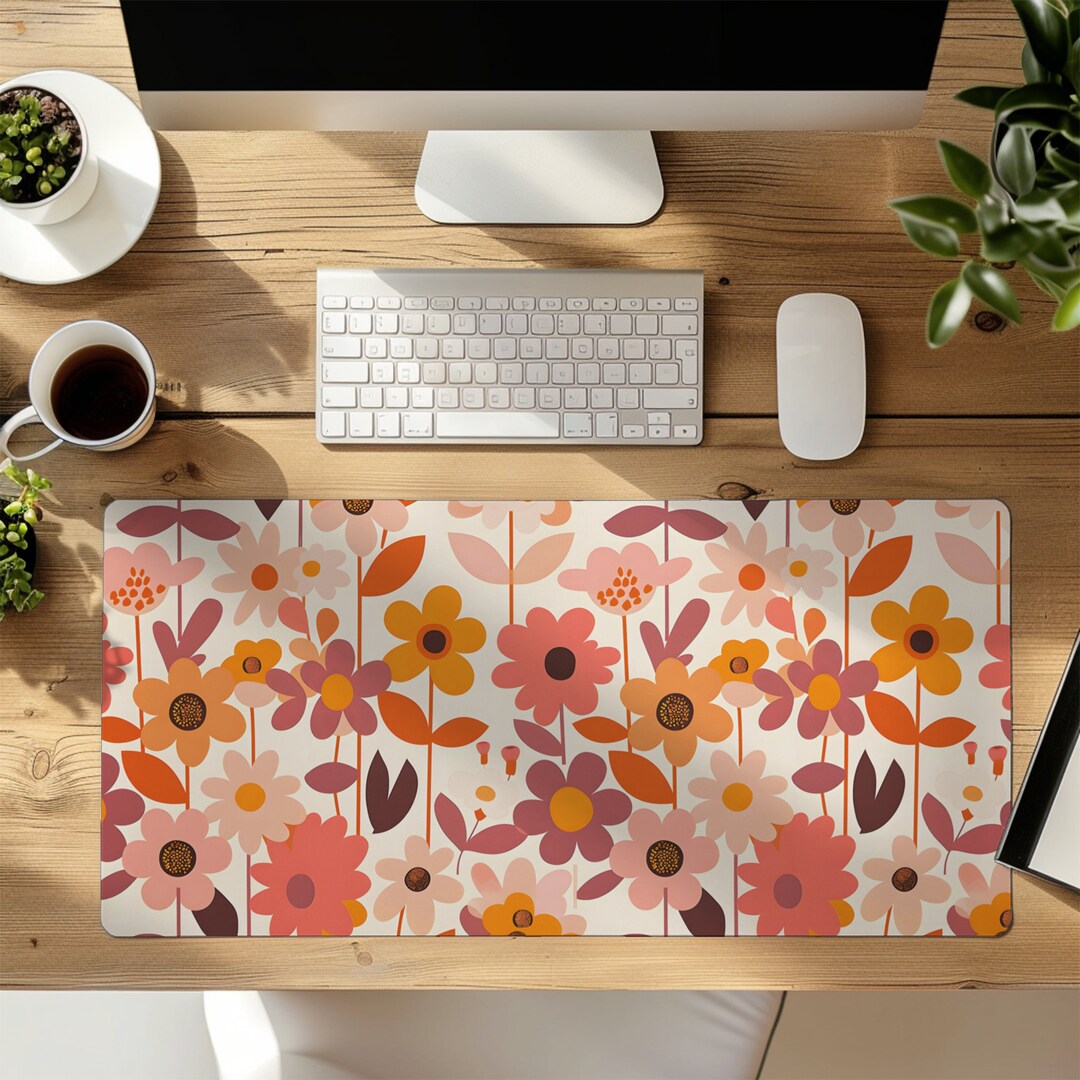 Pink and Orange Floral Gaming Mouse Pad Cozy Extra Large Desk Pad Home ...