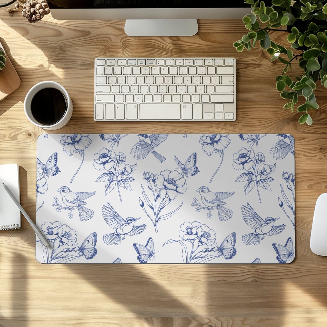 Toile White and Blue Gaming Mouse Pad Cozy Extra Large Desk Pad Home ...