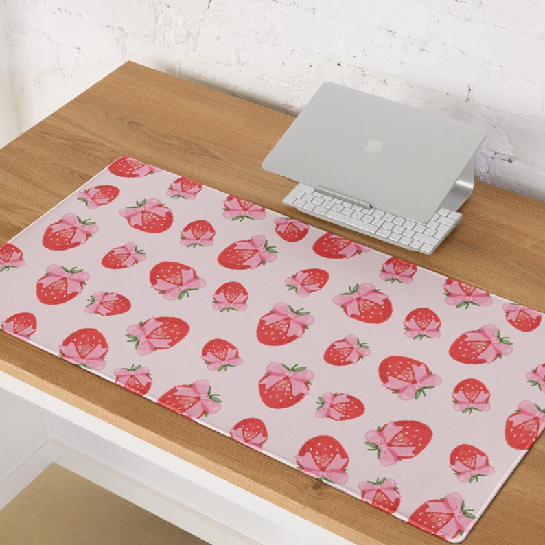 Strawberry Gaming Mouse Pad Pink Desk Mat Coquette Bows Desk Setup ...