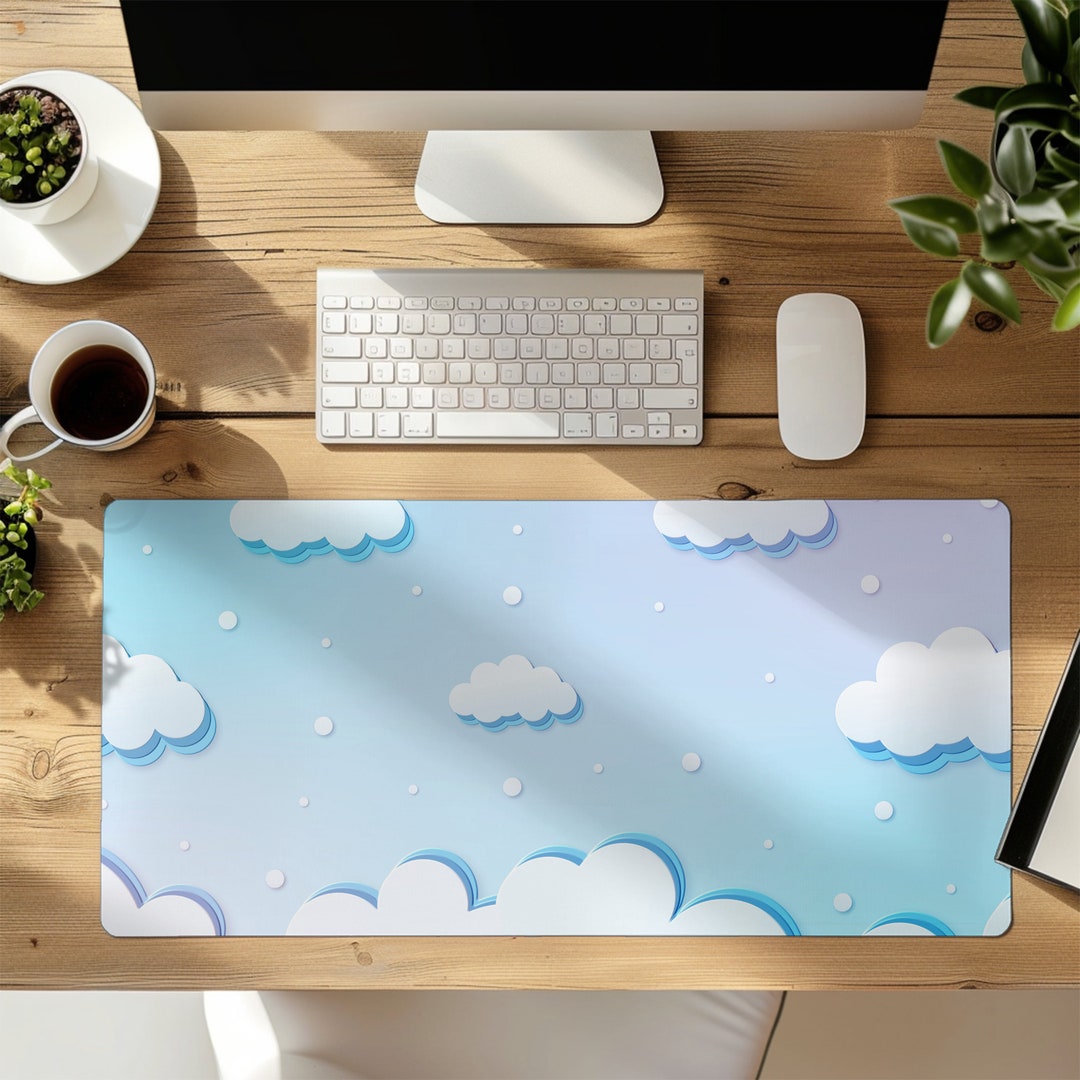 Cute Blue Clouds Desk Mat Kawaii Desk Decor Sky Anime Clouds Desk Mat ...
