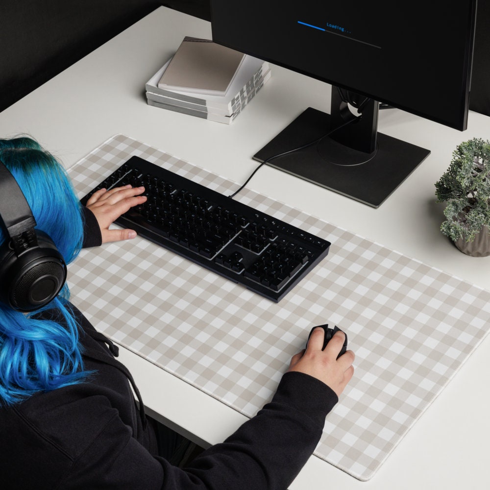 Beige Gingham Gaming Mouse Pad Cozy Desk Pad for Home Office Gift for ...