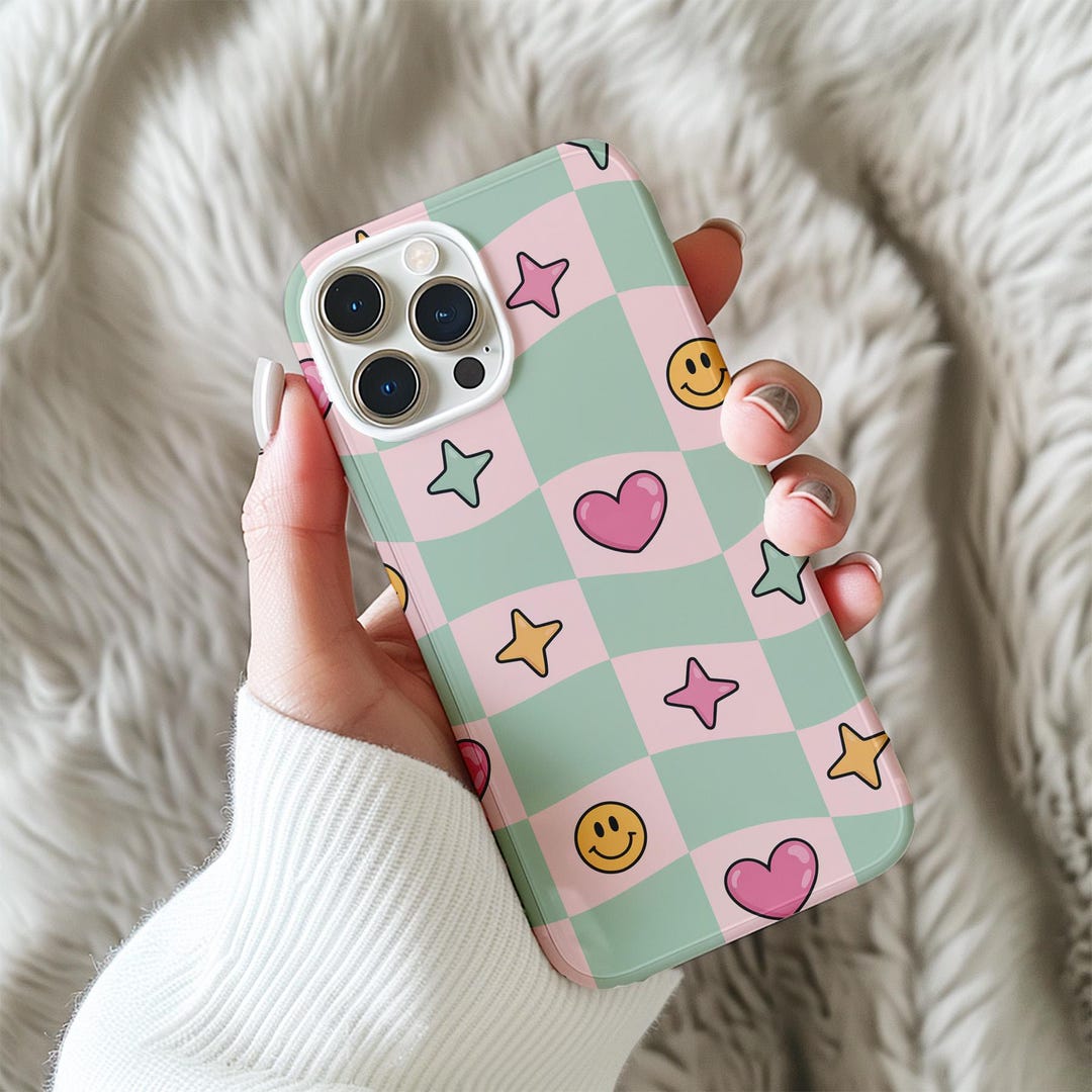 Retro Y2K Checker Phone Case, Checker Smile iPhone 16 15 14 13 12 Pro ...