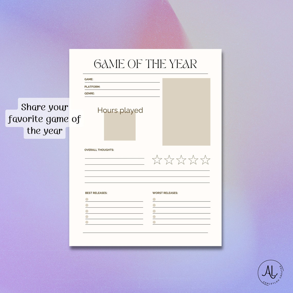 Video Game Review Printable Worksheet Brown and Beige Cozy Gaming ...