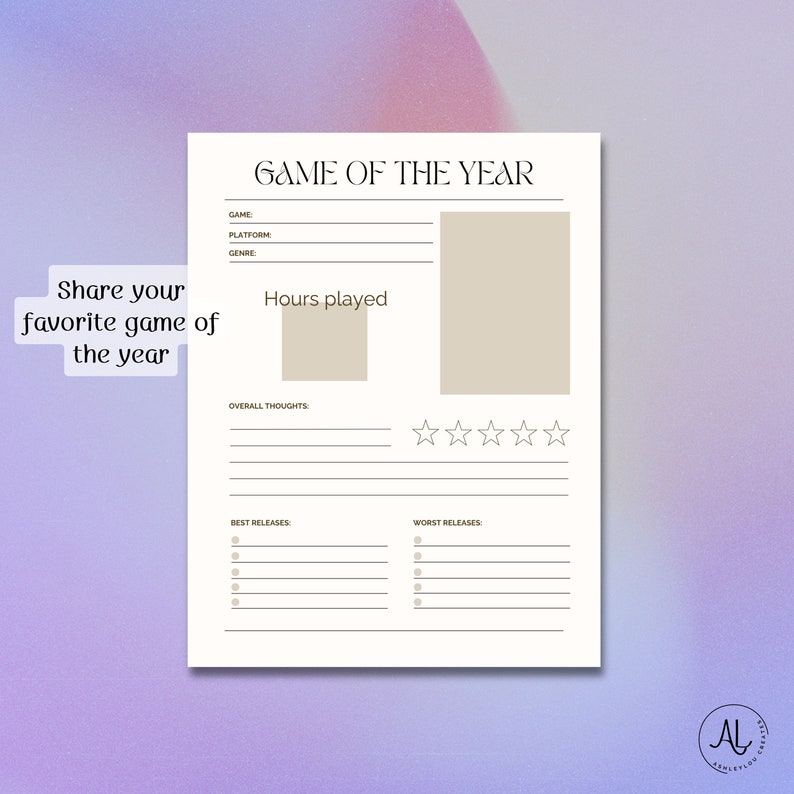 Video Game Review Printable Worksheet Brown and Beige Cozy Gaming ...