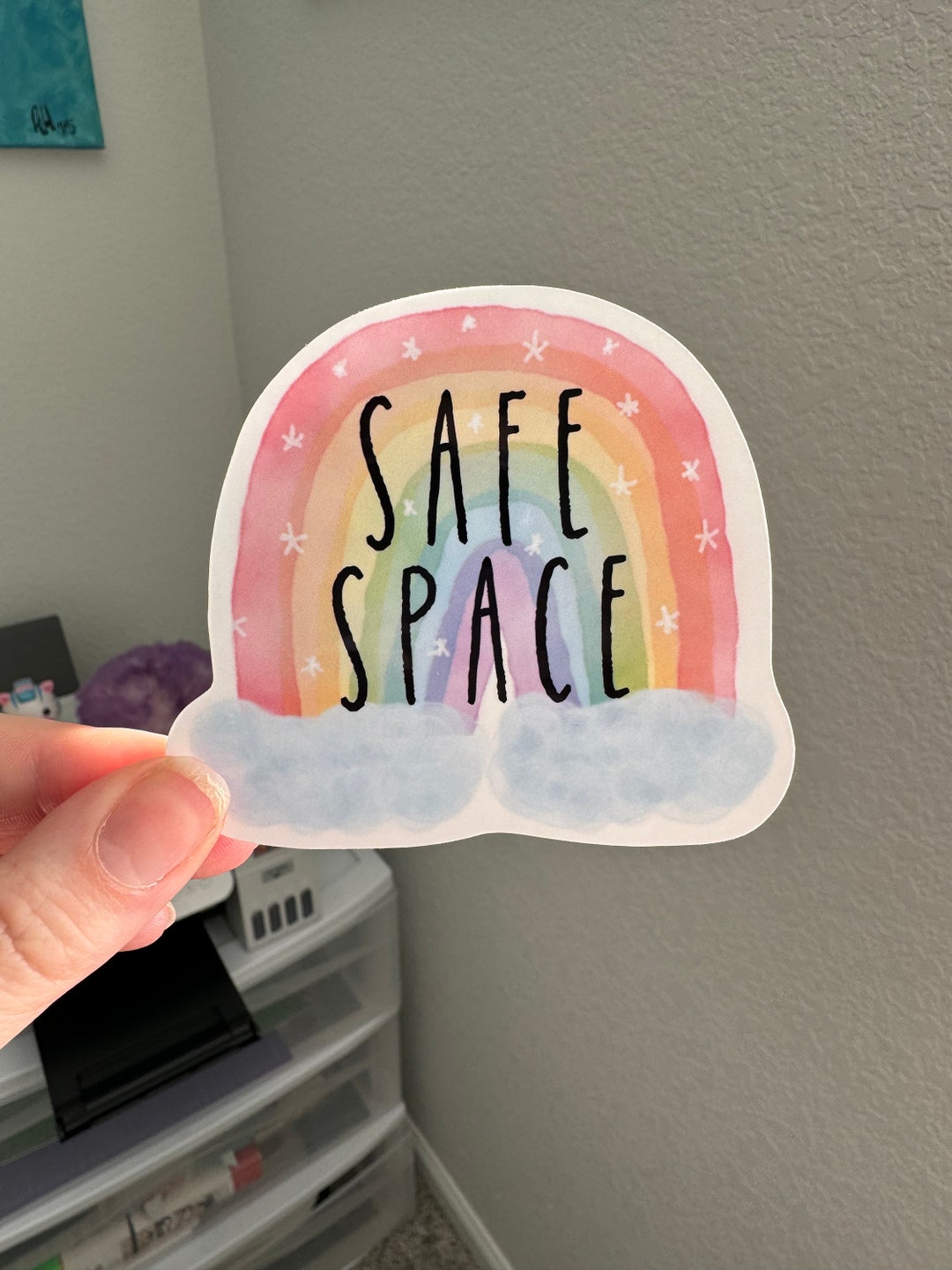 Safe Space Sticker With Watercolor Rainbow Design, Waterproof Sticker ...