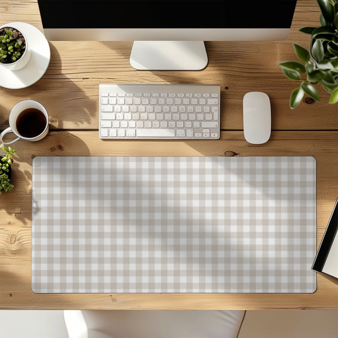 Beige Gingham Gaming Mouse Pad Cozy Desk Pad for Home Office Gift for ...