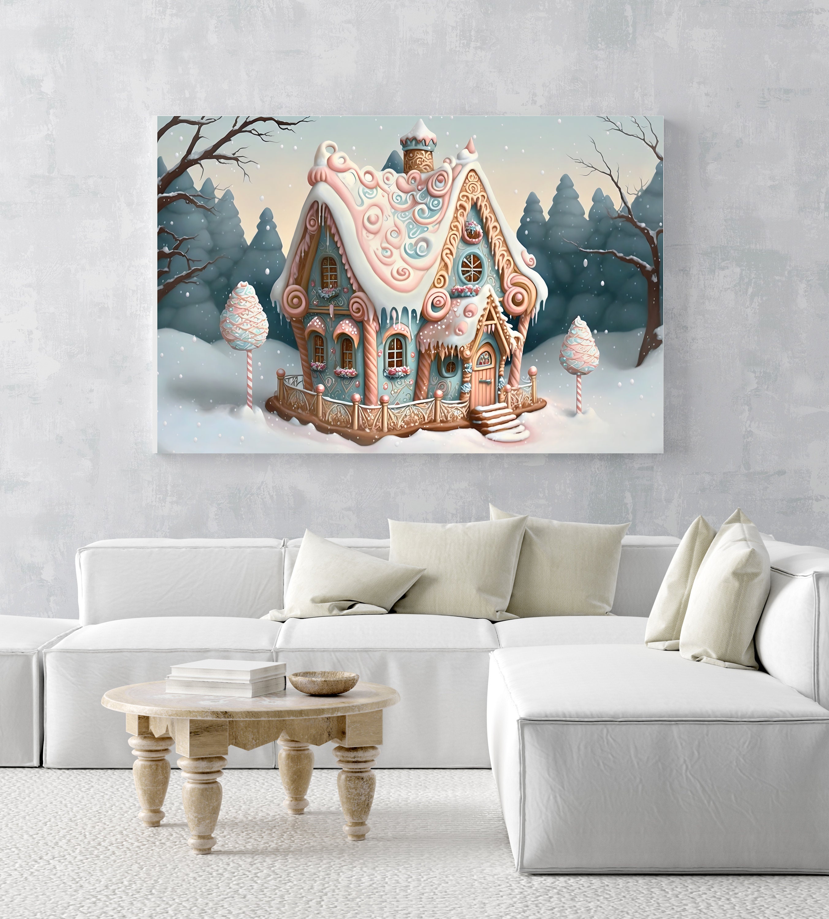 Unique Pastel Gingerbread House, Pastel Canvas Print, , Trendy Home ...