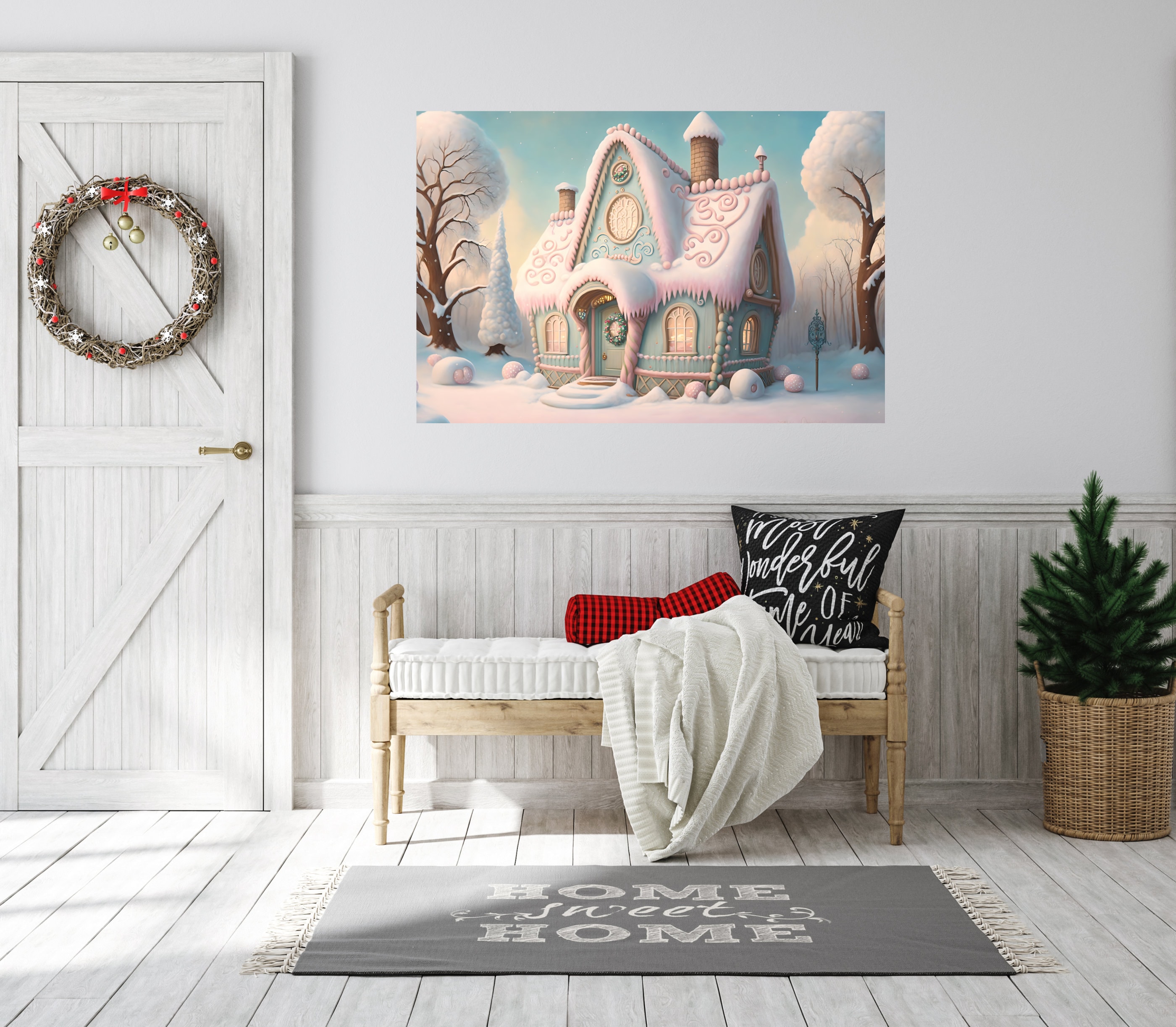Unique Pastel Gingerbread House, Pastel Canvas Print, , Trendy Home ...