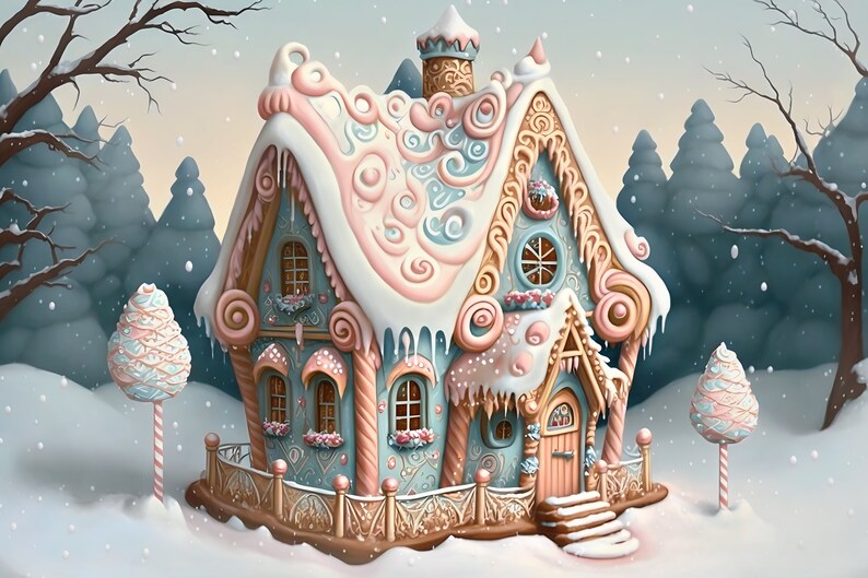 Unique Pastel Gingerbread House, Pastel Canvas Print, , Trendy Home ...
