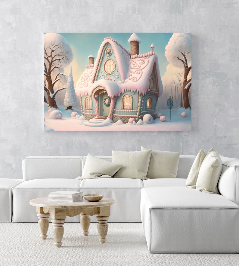 Unique Pastel Gingerbread House, Pastel Canvas Print, , Trendy Home ...