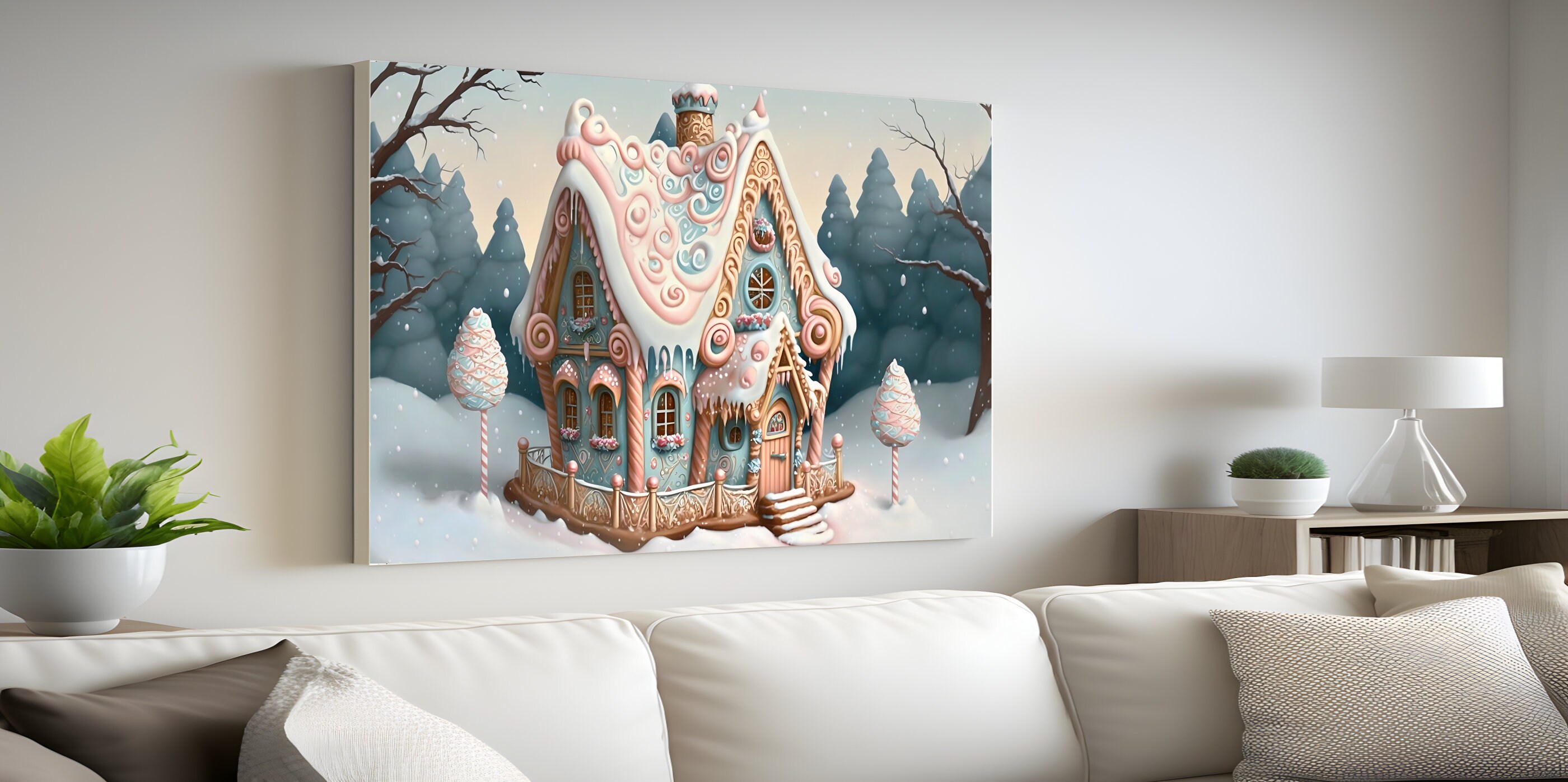 Unique Pastel Gingerbread House, Pastel Canvas Print, , Trendy Home ...