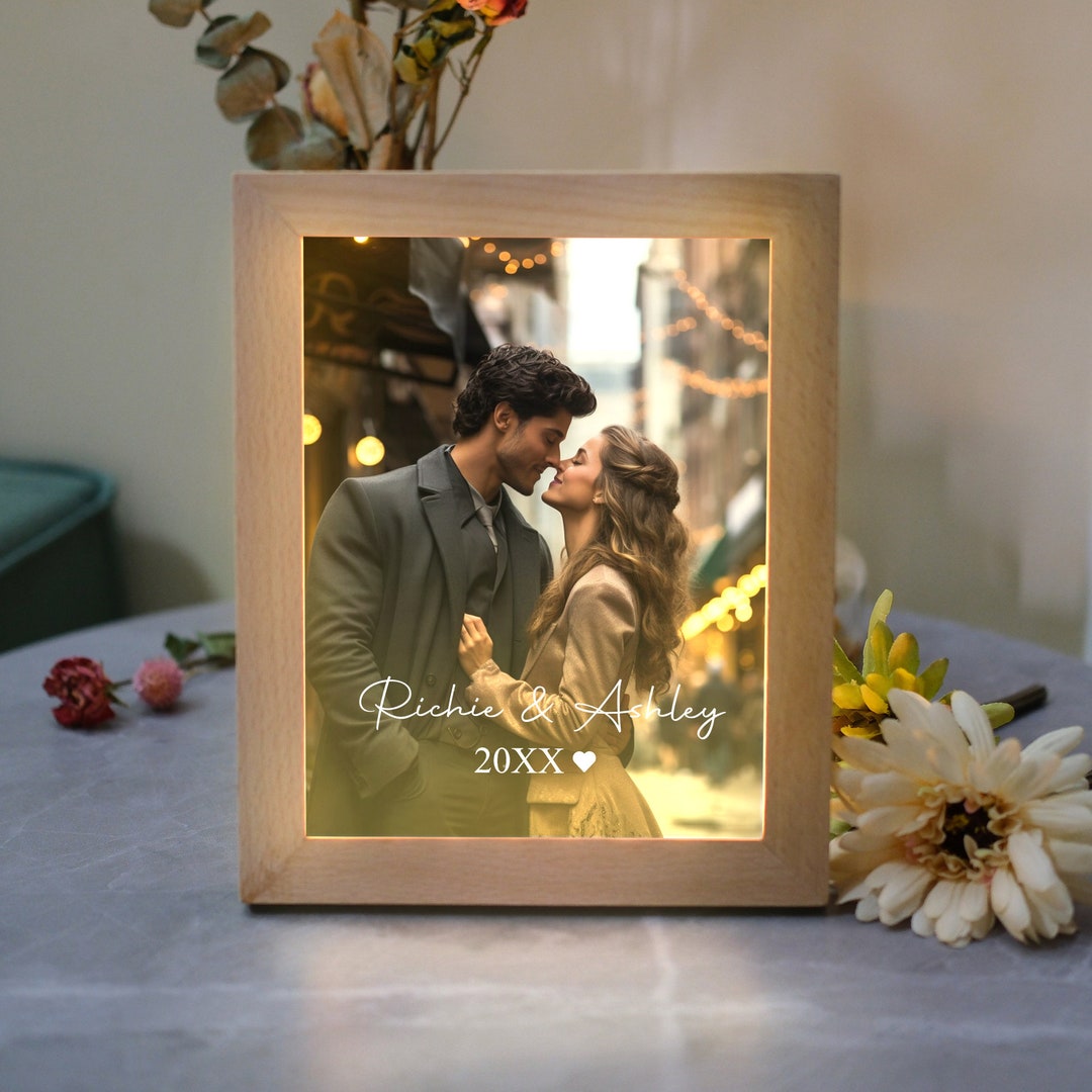 Custom Couple Photo Wood Frame LED Lamp, Unique Wedding Gift ...