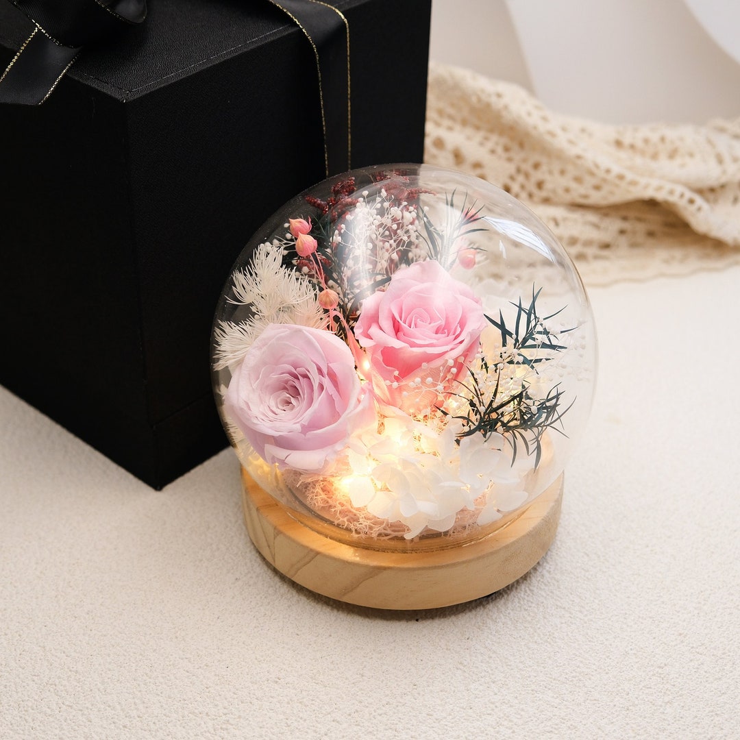 Eternal Rose Glass Dome: Handmade Preserved Flower LED Light， Mother's ...