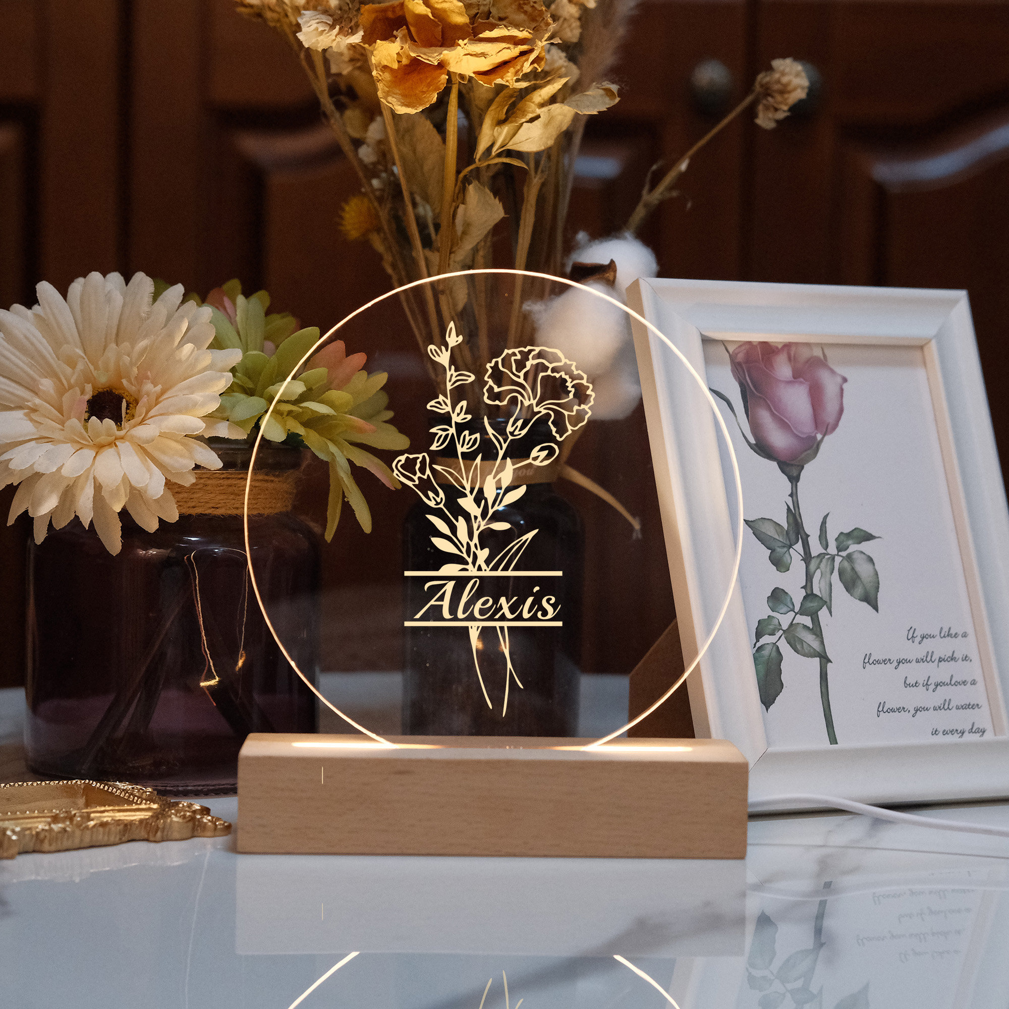 Name With Birth Flower Night Lightbirthday Gift Christmas Gift, Nursery ...