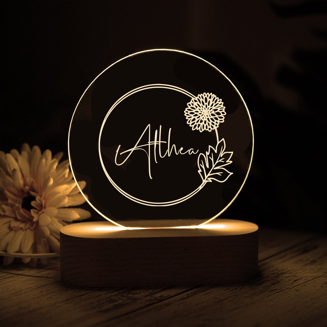 Night Light With Birth Flower ,custom Led Night Lamp，custom Name Night ...