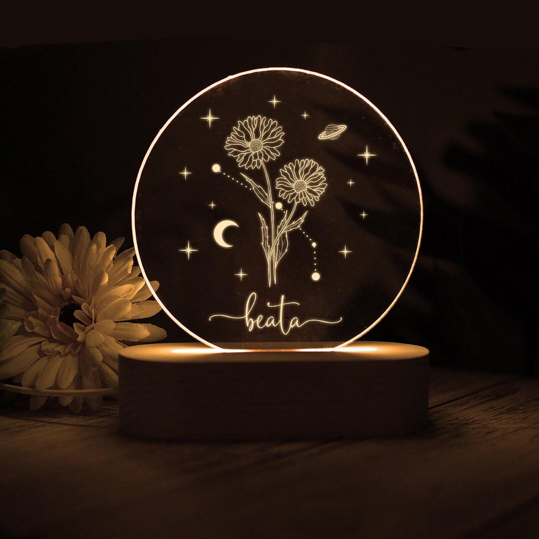 Personalized Night Lamp With Birth Flower,custom Led Night Lamp,custom ...
