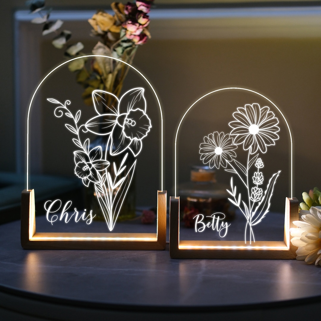 Birth Flower LED Night Light: Personalized Newborn Gift - Etsy