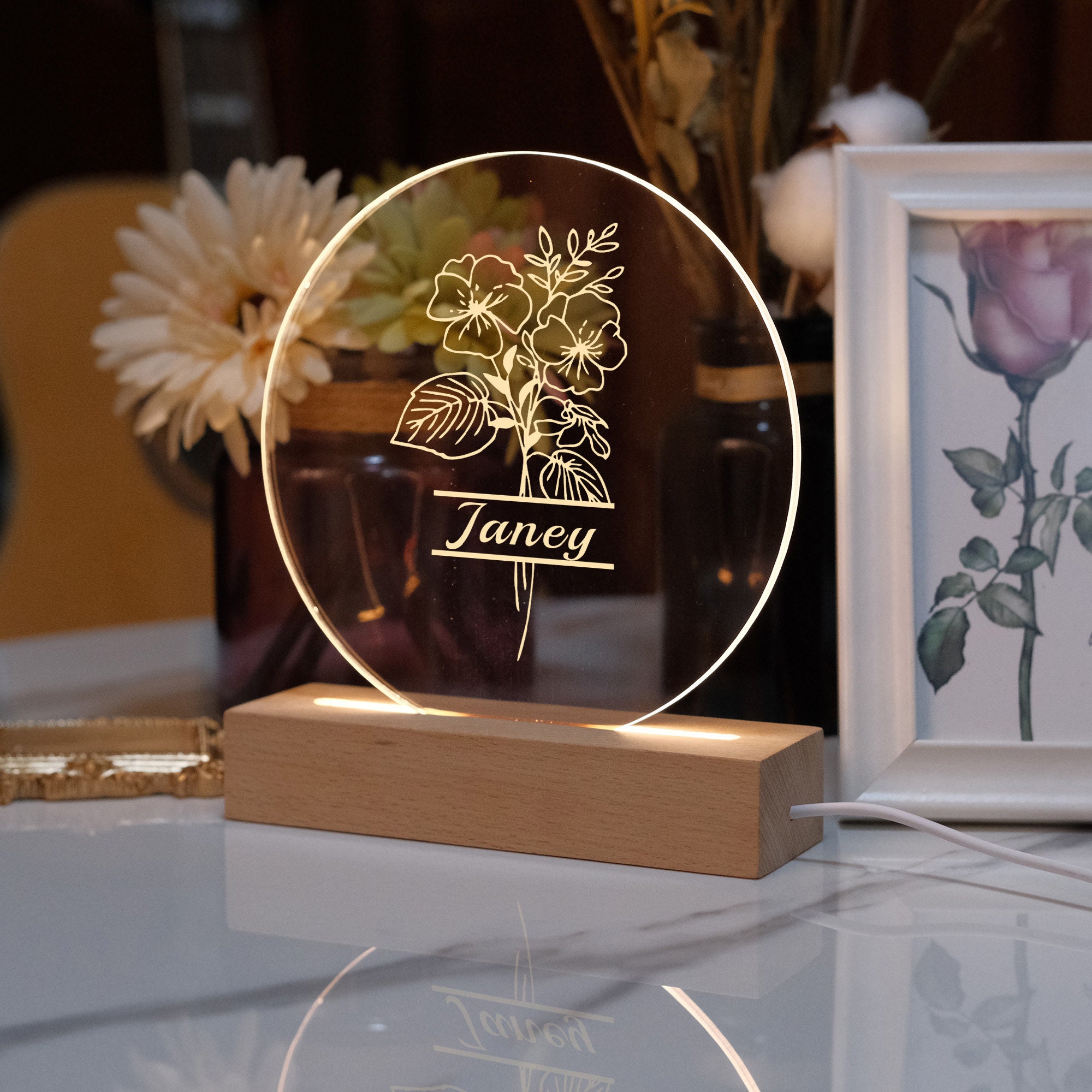 Name With Birth Flower Night Lightbirthday Gift Christmas Gift, Nursery ...