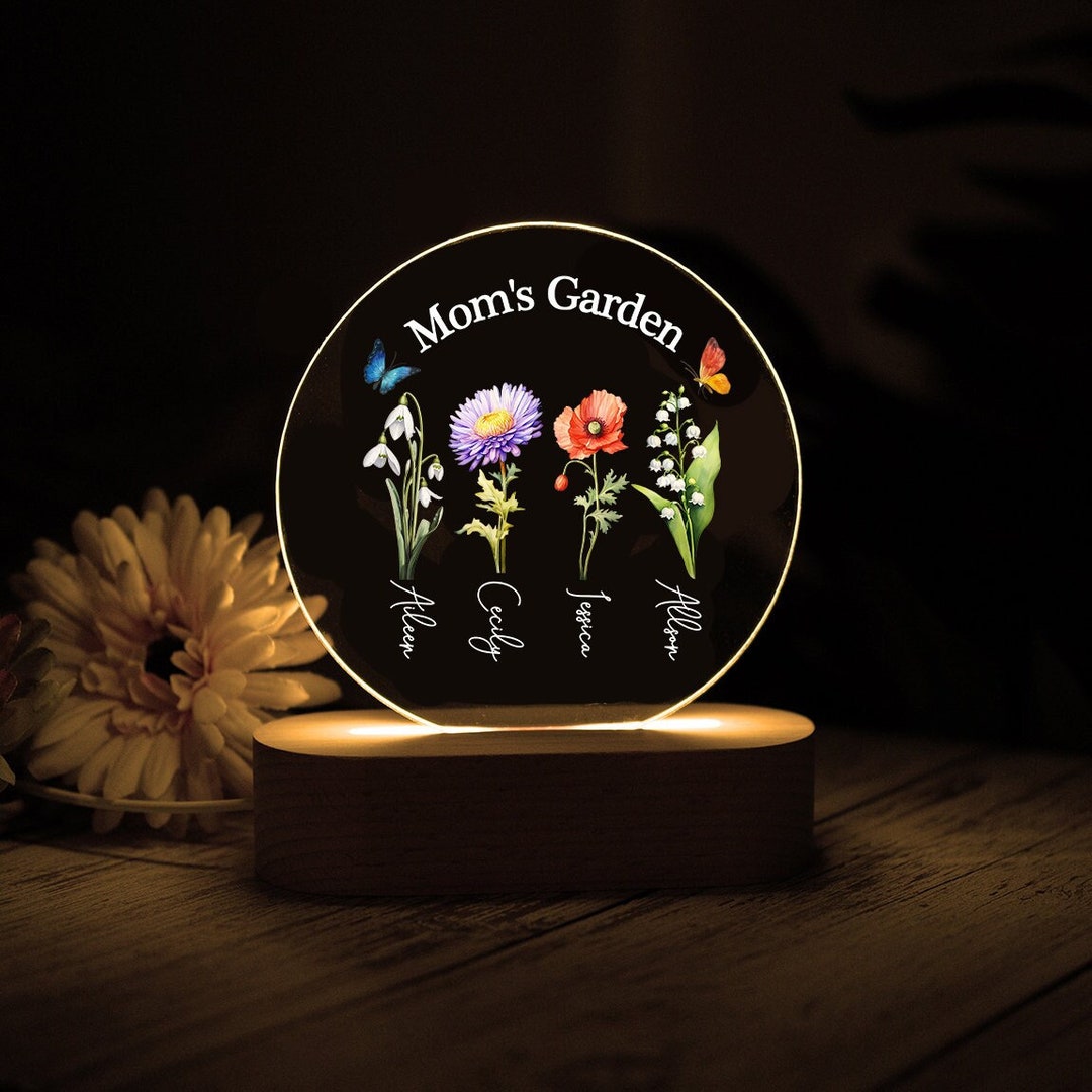 Personalized Birth Flower LED Night Light: Mom's Garden Gift - Etsy
