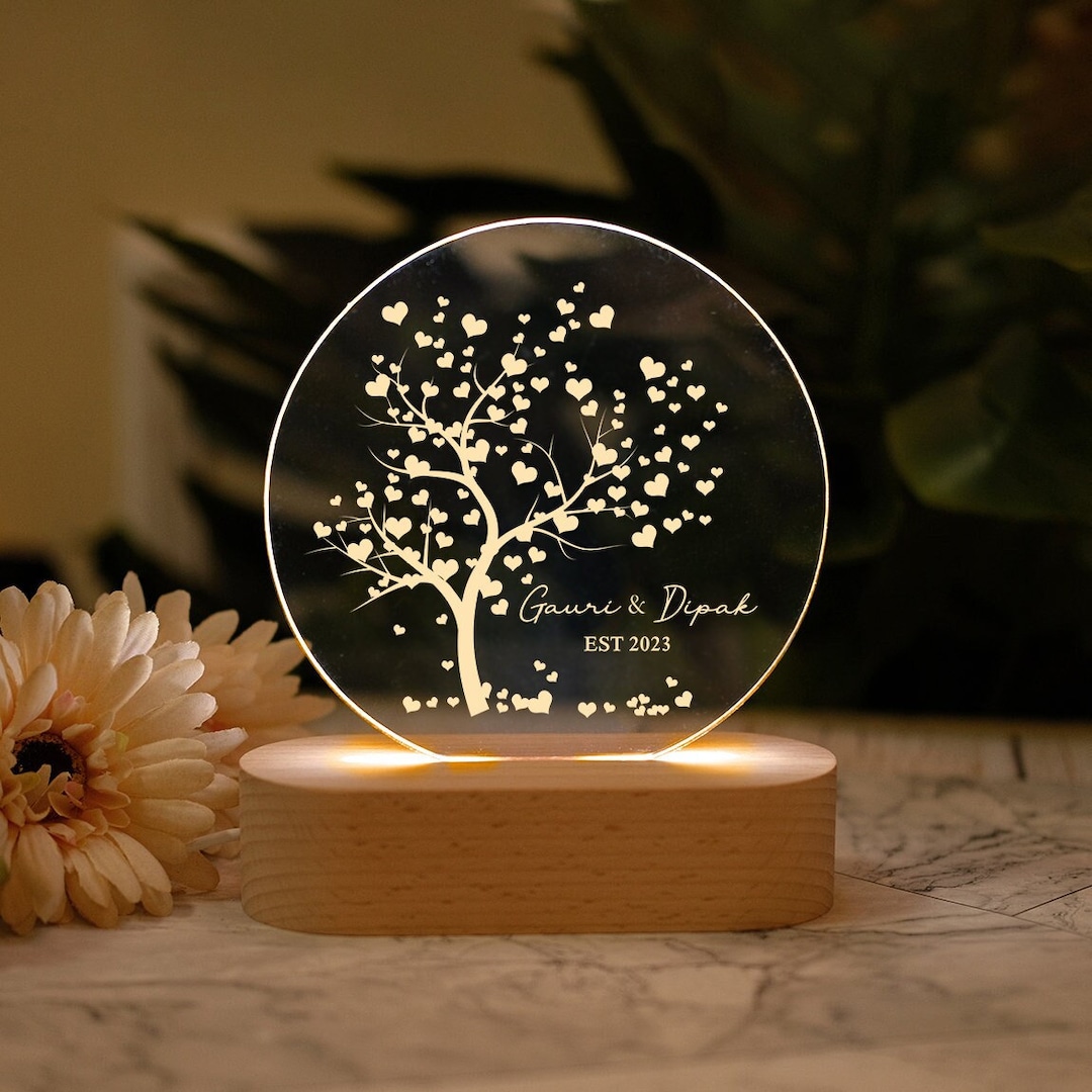 Tree of Love Personalized Couples LED Night Light, Anniversary Gift - Etsy