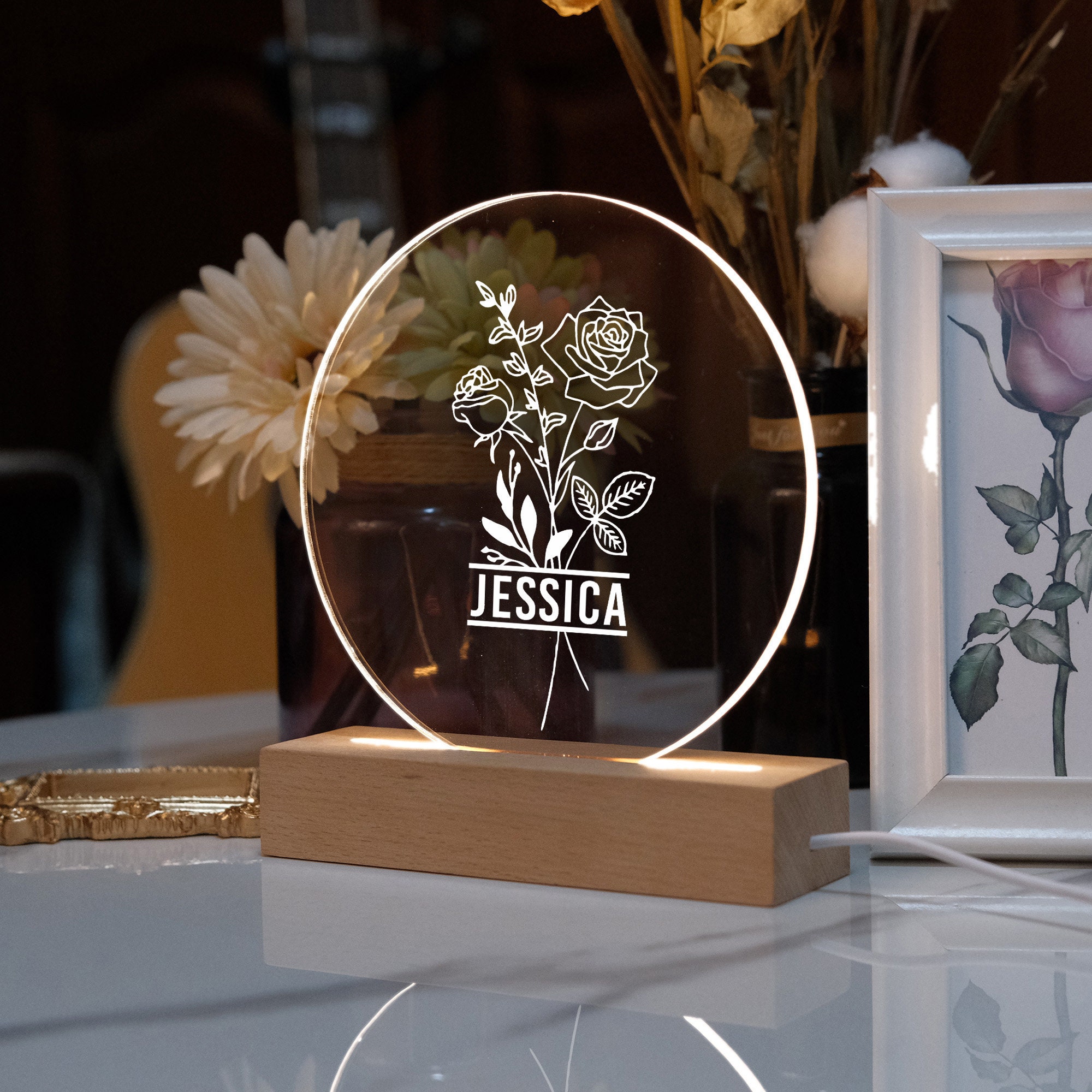 Name With Birth Flower Night Lightbirthday Gift Christmas Gift, Nursery ...