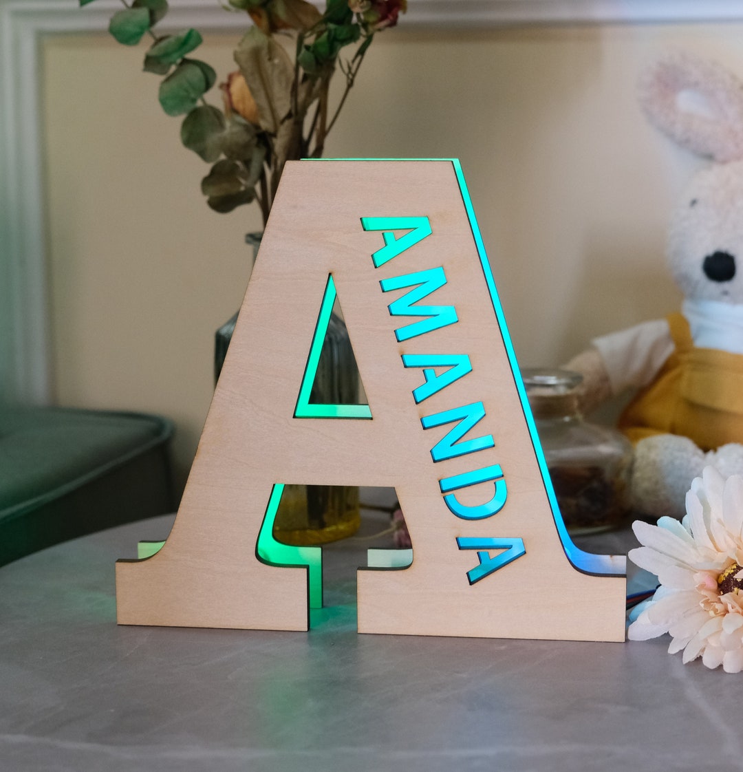 Personalized Initial LED Night Light: Wooden Alphabet Name Lamp - Etsy