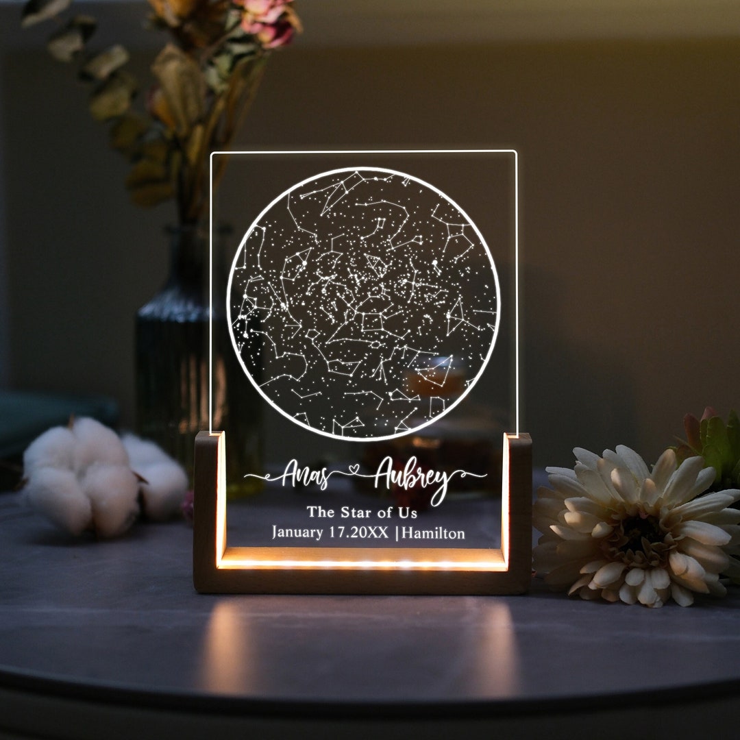 Custom Night Sky by Date， Star Map Night Light, Stars Chart as ...