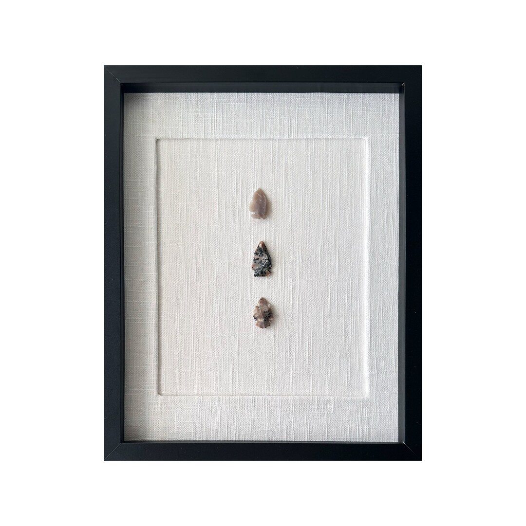 Framed Arrowheads - Natural Stone - Ivory Linen Matting - Shadowbox ...