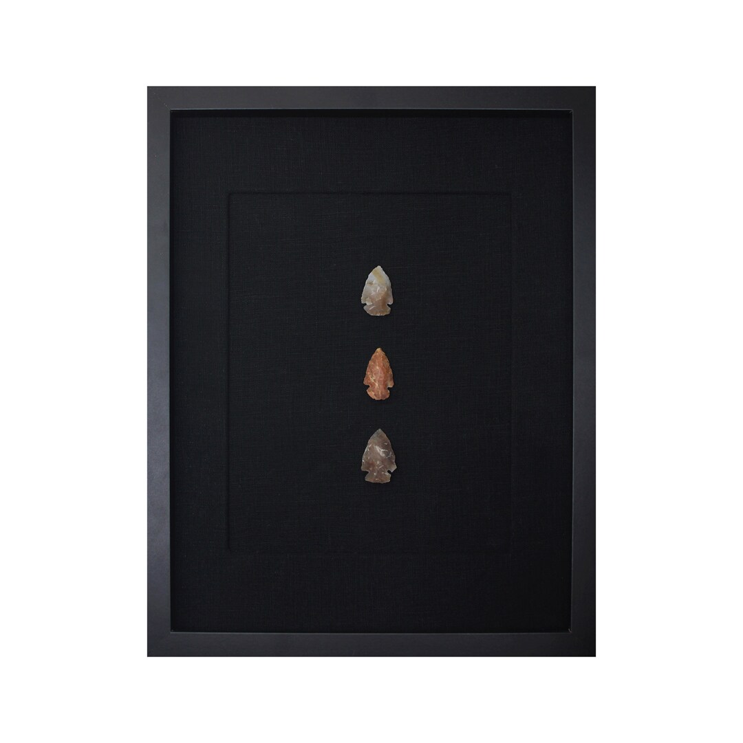 Framed Arrowheads Natural Stone Black Linen Matting Shadowbox Frame ...