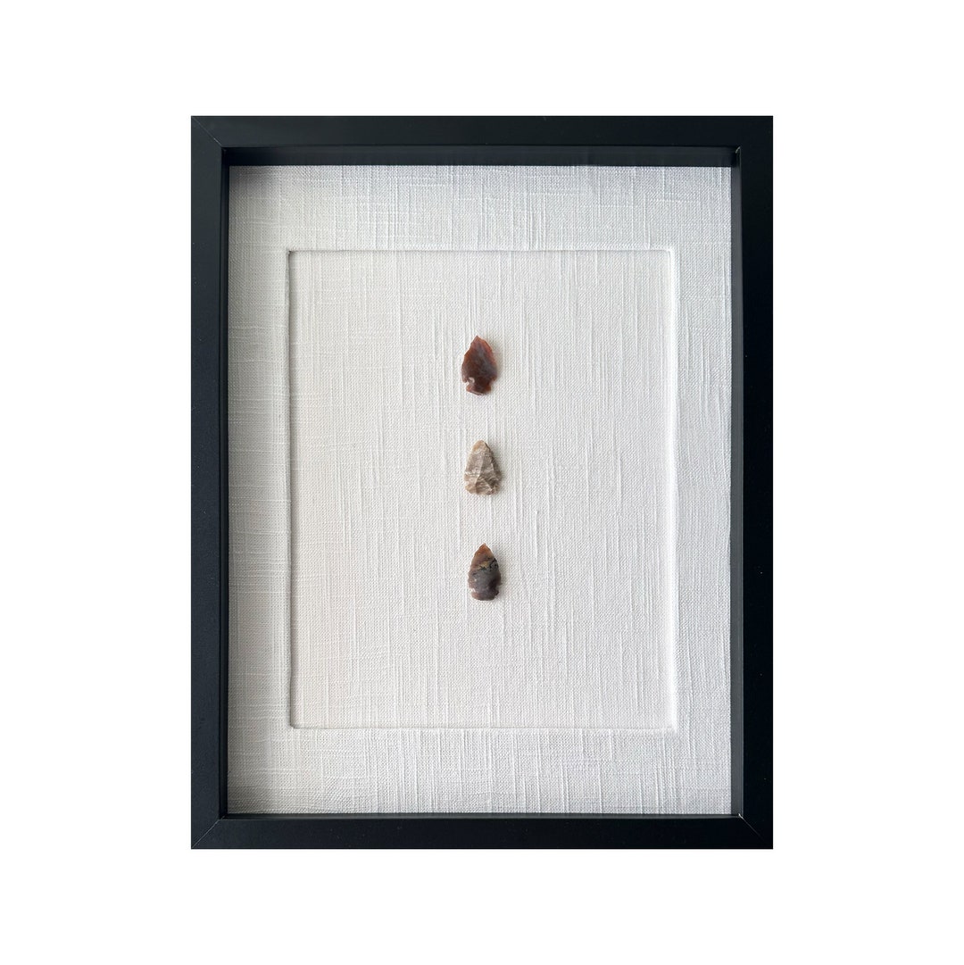 Framed Arrowheads Natural Stone Ivory Linen Matting Shadowbox Frame ...