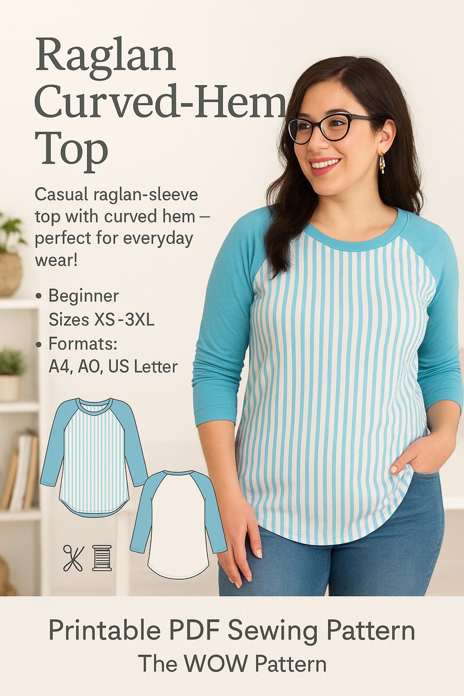 PDF Raglan Sleeve Top Pattern/ PDF Sewing Pattern/ Stretchy Fabric ...