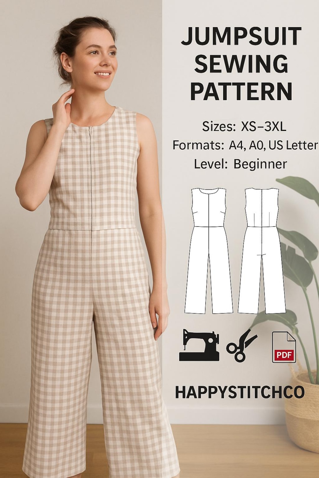 Summer Jumpsuit PDF Sewing Pattern , Jumpsuit Pattern, Palazzo Jumpsuit ...