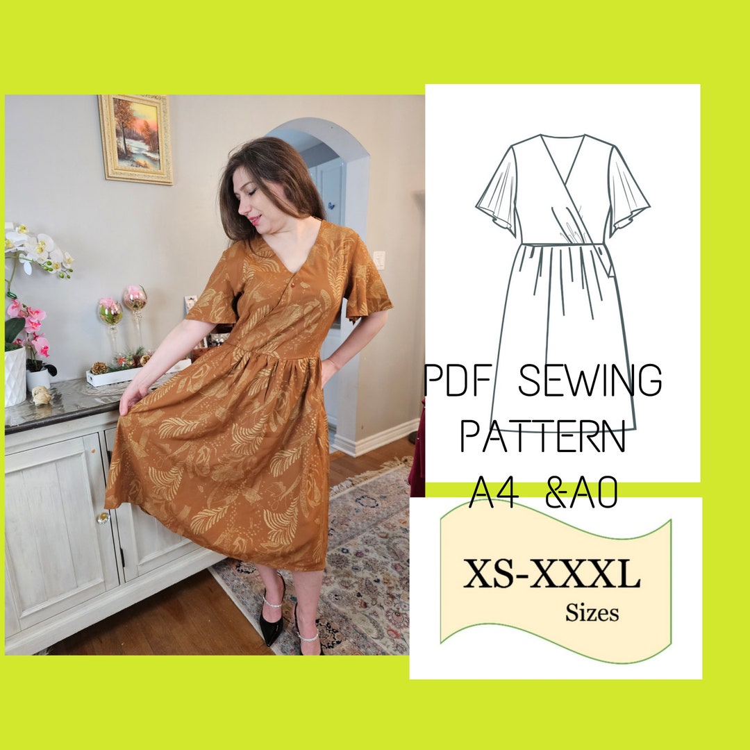 PDF Sewing Pattern Dress, Surplice Neck Gathered Dress Digital Pattern ...