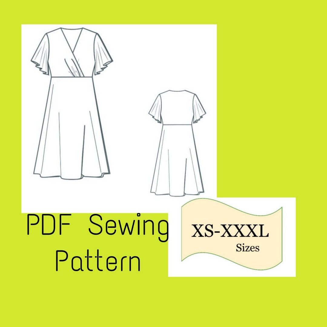 Circle Dress PDF Sewing Pattern, Surplice Neck Dress Sewing Pattern ...