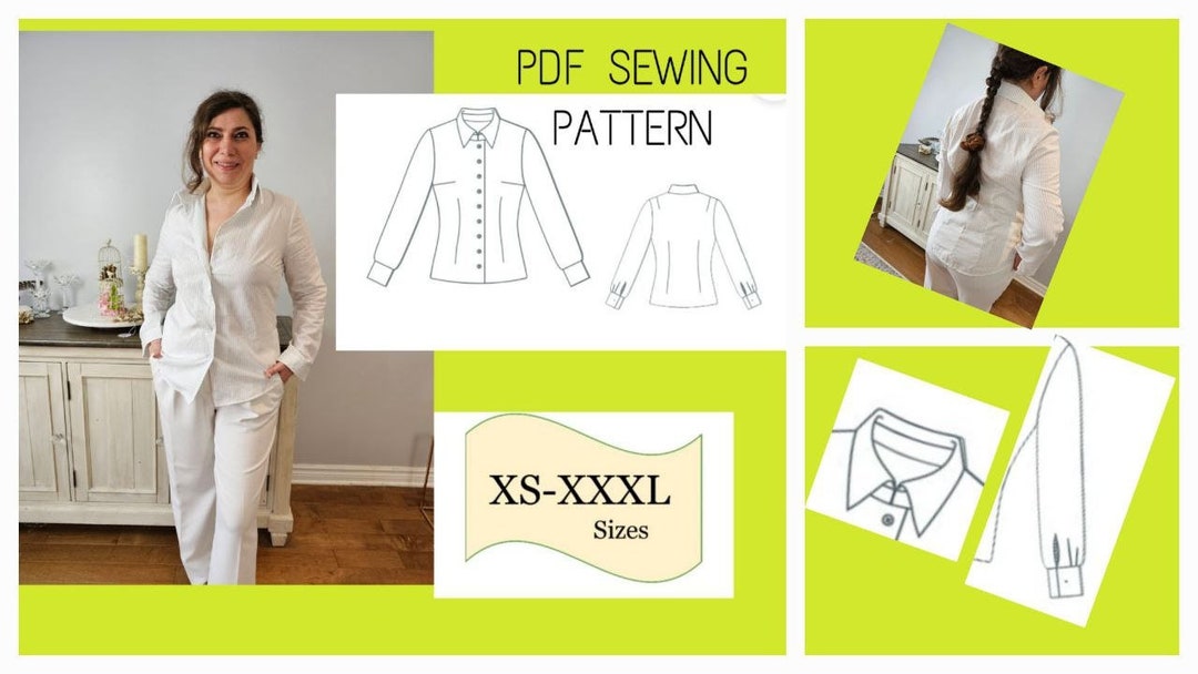 PDF Shirt Pattern for Women, Digital Sewing Pattern Shirt Women, Long ...