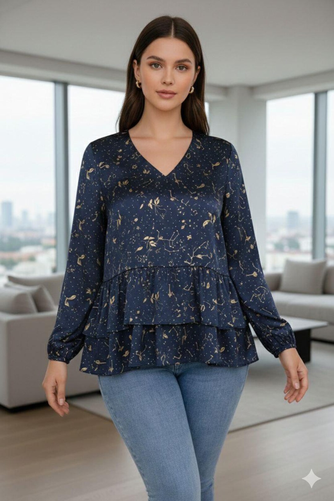 PDF Top Sewing Pattern, Double Ruffle Blouse Pattern, Long Sleeve Top ...