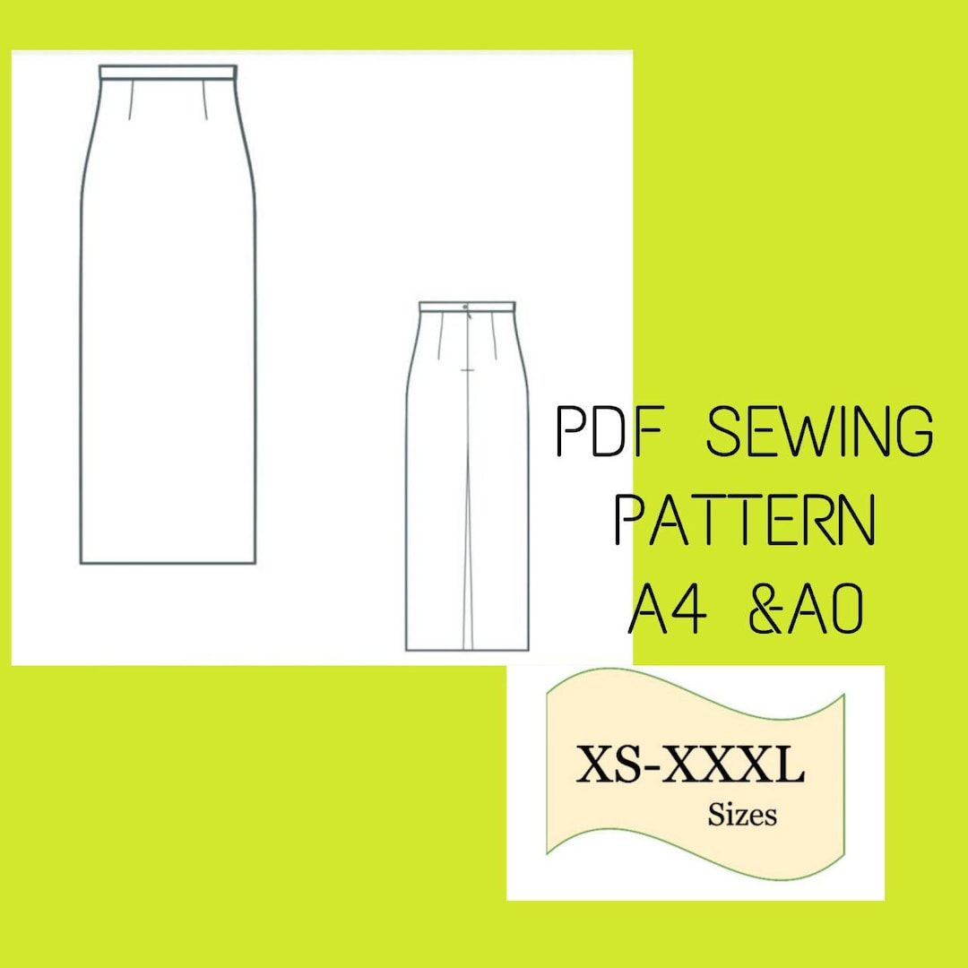 Straight Skirt PDF Sewing Pattern, Back Slit Skirt Digital Sewing ...