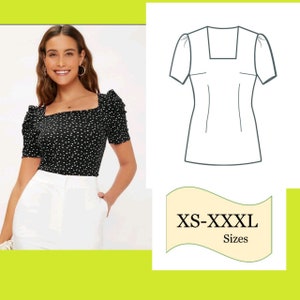 PDF Square Neck Top Sewing Pattern/puff Sleeve Top Pattern / - Etsy