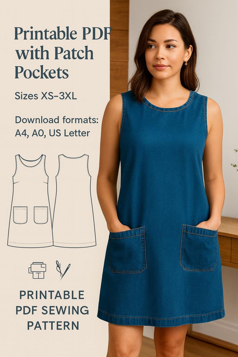 PDF Tank Dress Pattern, Pocket Dress Pattern, Tunic Dresstank Top Dress ...