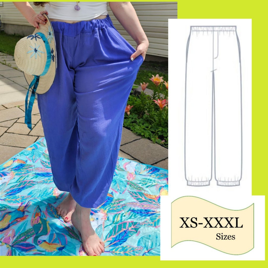 PDF Pull on Pants Sewing Pattern, Digital Elastic Waist Trousers Pants, Carrot Pants Pattern ...