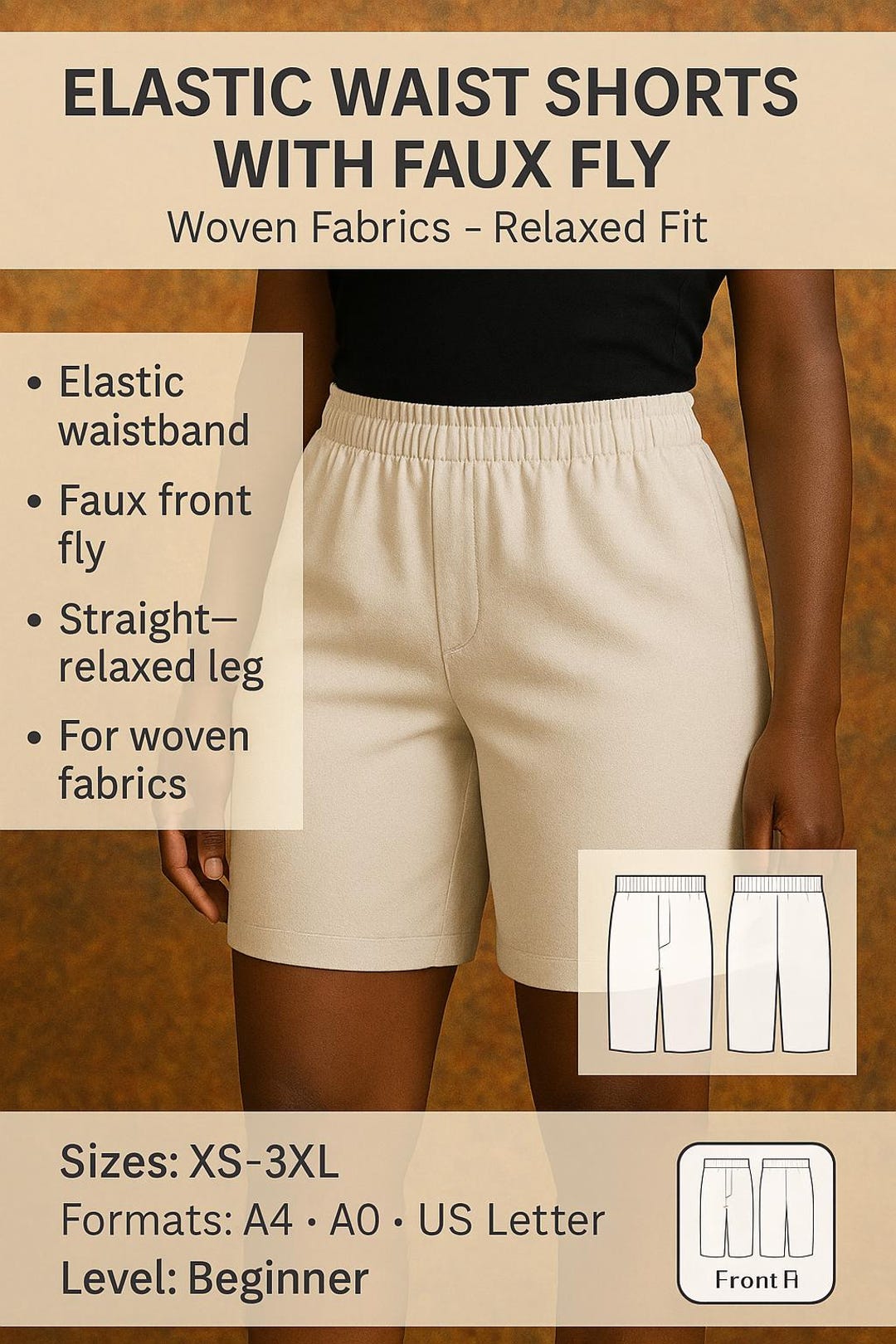 PDF Elastic Shorts Sewing Pattern, Decorative Front Zipper Women Shorts ...