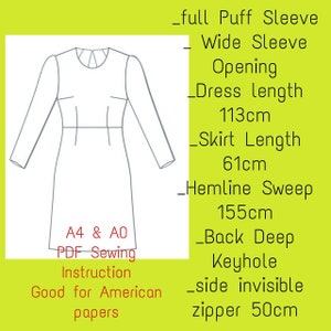 PDF Sewing Dress Pattern, A Line Dress Digital Pattern, Long Puff ...
