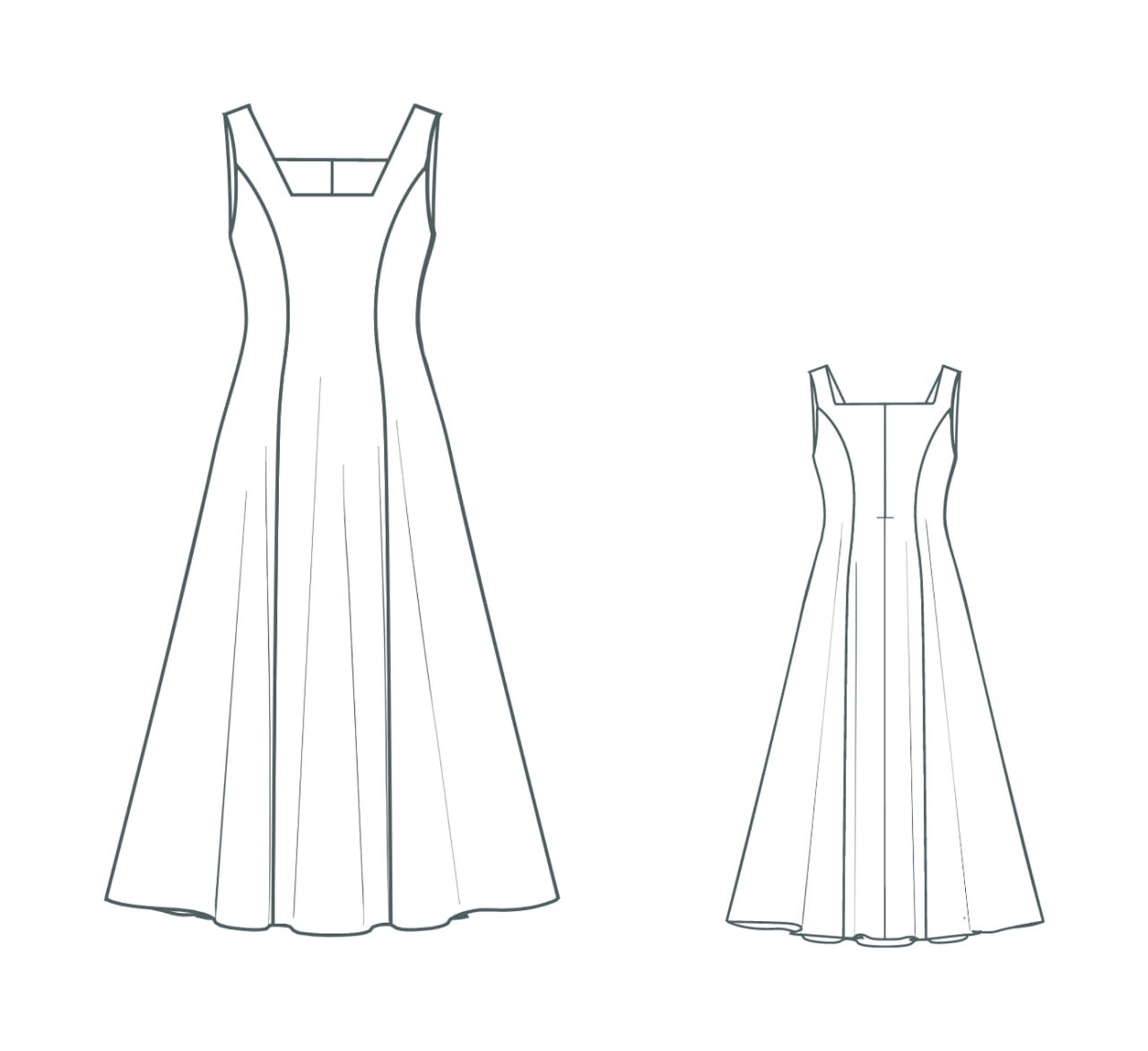 PDF Flared Dress Sewing Pattern/ Square Neck Sleeveless Dress Pattern ...