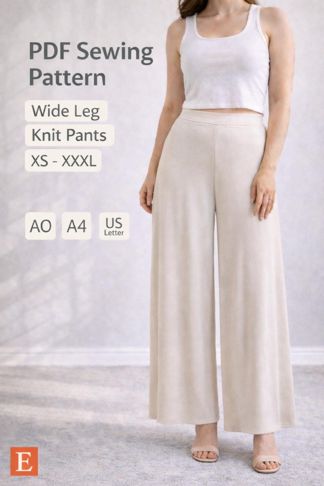 PDF Palazzo Pants Pattern Knit Fabric/ Wide Leg Pants Women, Sewing ...
