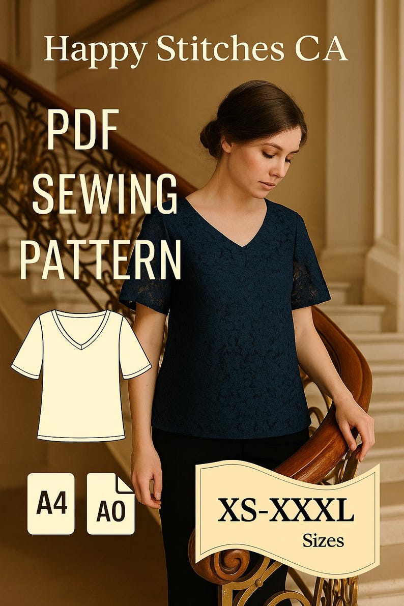 Pdf V Neck Top Women, Sewing Pattern Pdf, Summer Comfy Top for Ladies ...