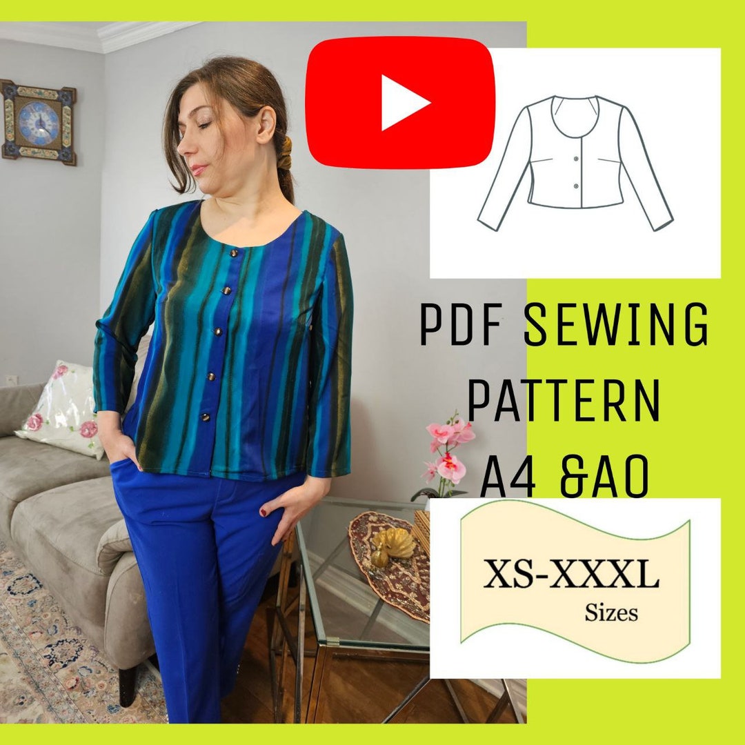 PDF Blouse Sewing Pattern, Sewing Pattern Top, Button Down Blouse ...