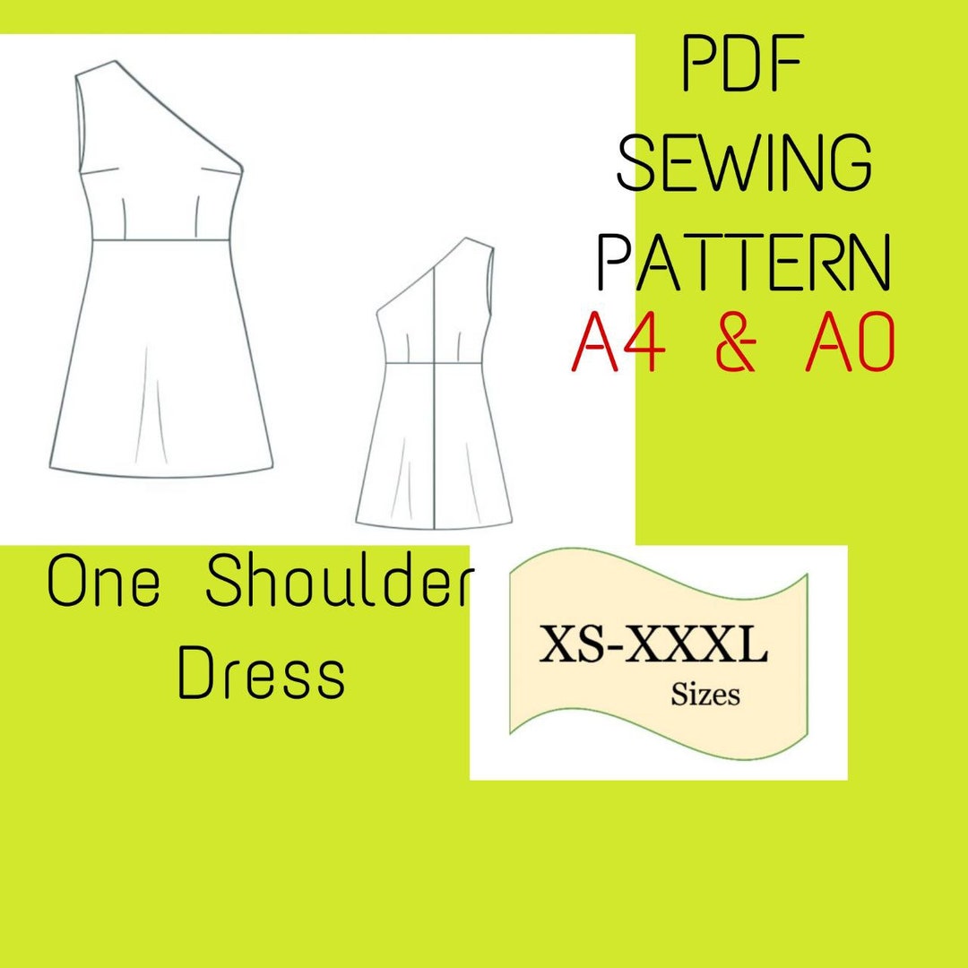 PDF One Shoulder Dress Sewing Pattern, A Line Woven Dress Digital ...